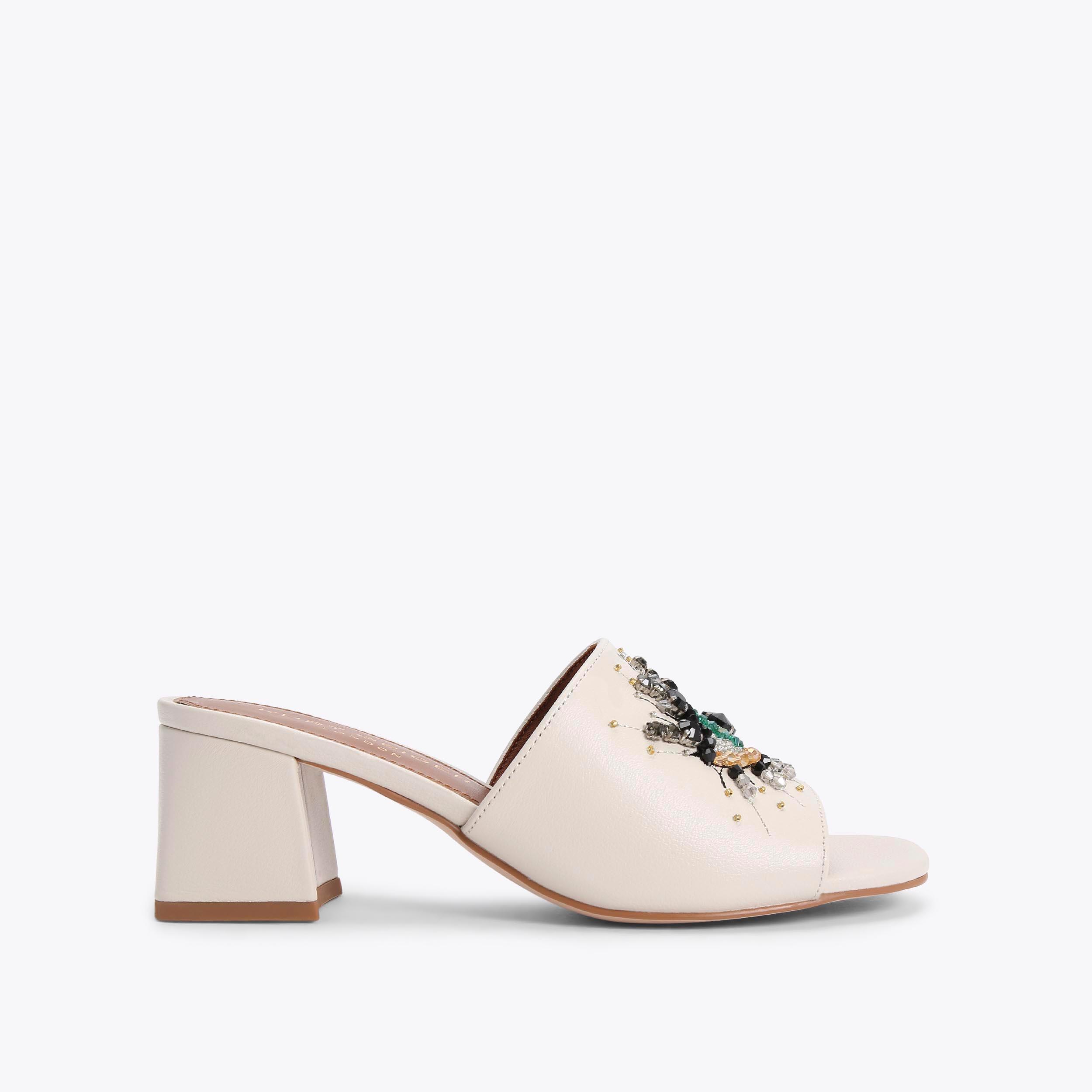 OLIVE BLOCK EYE Bone Leather Evil Eye Slip On Heeled Sandals by KURT ...