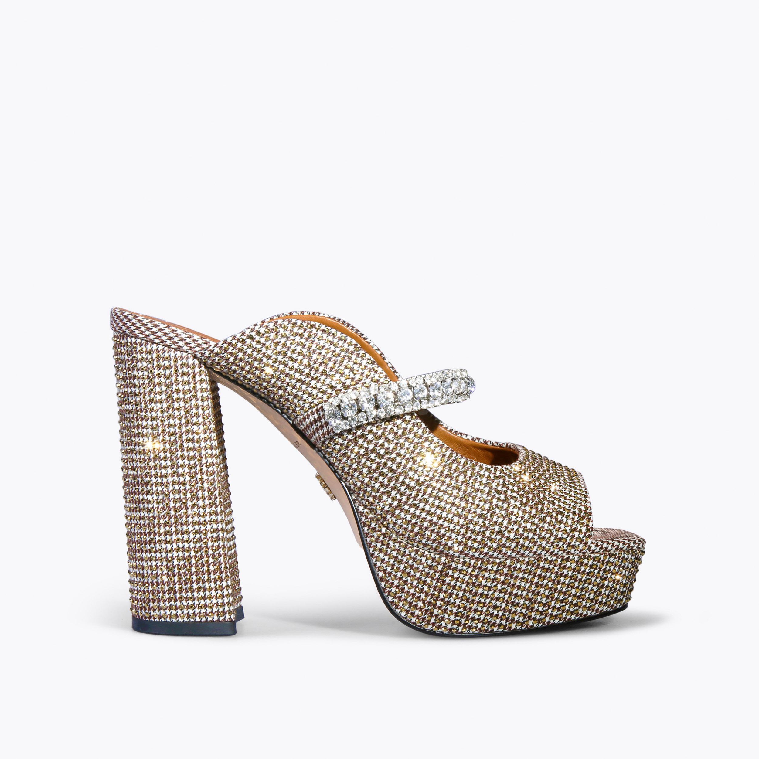 DUKE PLATFORM PEEP TOE Beige Fabric Platform Heels by KURT GEIGER LONDON