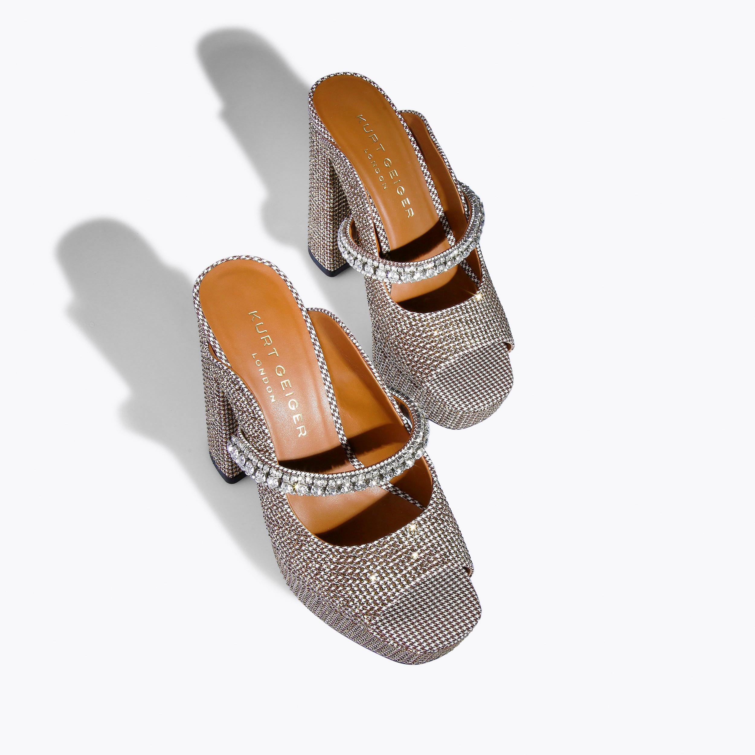 DUKE PLATFORM PEEP TOE Beige Fabric Platform Heels by KURT GEIGER LONDON