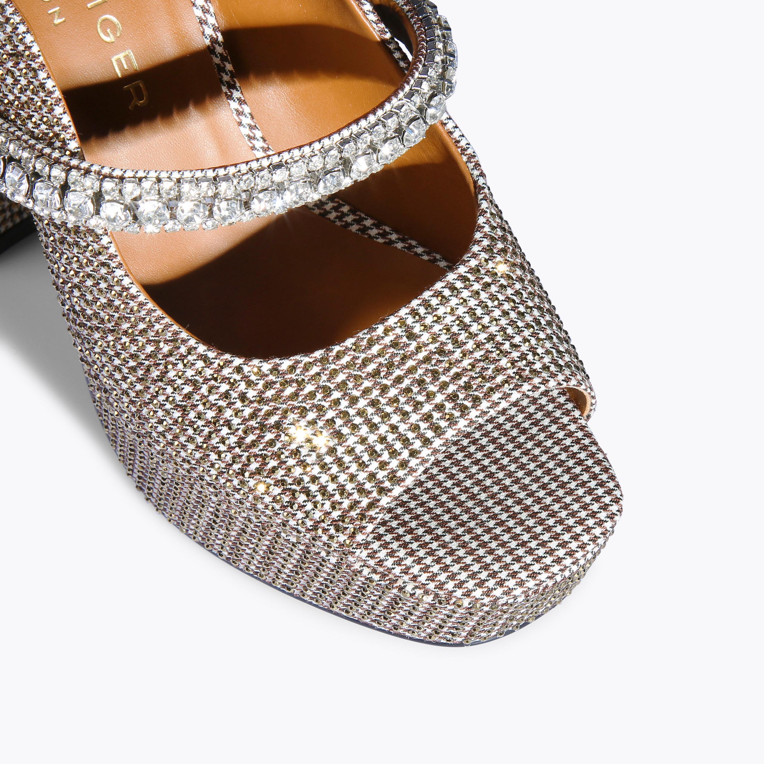 DUKE PLATFORM PEEP TOE Beige Fabric Platform Heels by KURT GEIGER LONDON