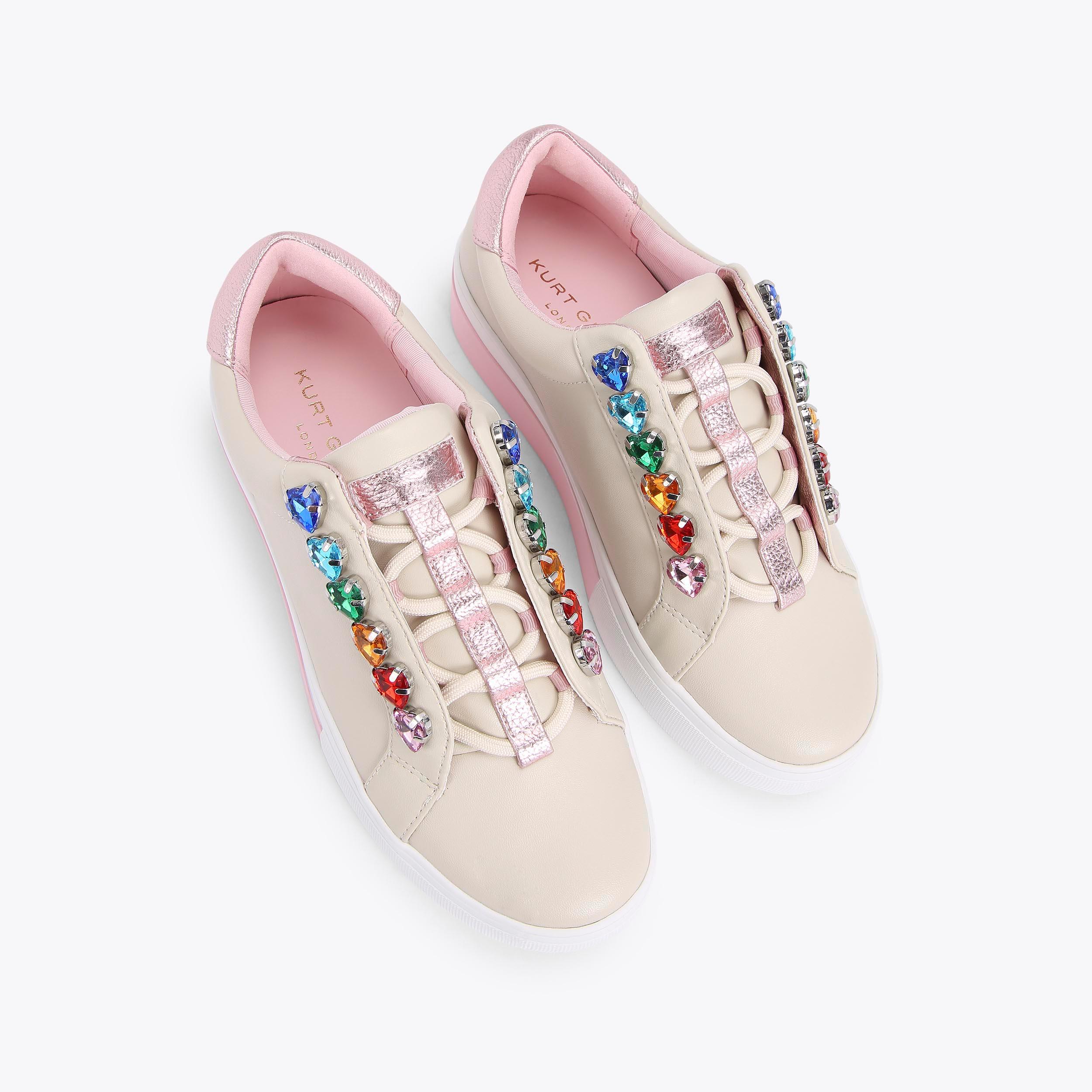 LIVIAH LOVE Beige Leather Heart Slip On Sneakers by KURT GEIGER LONDON