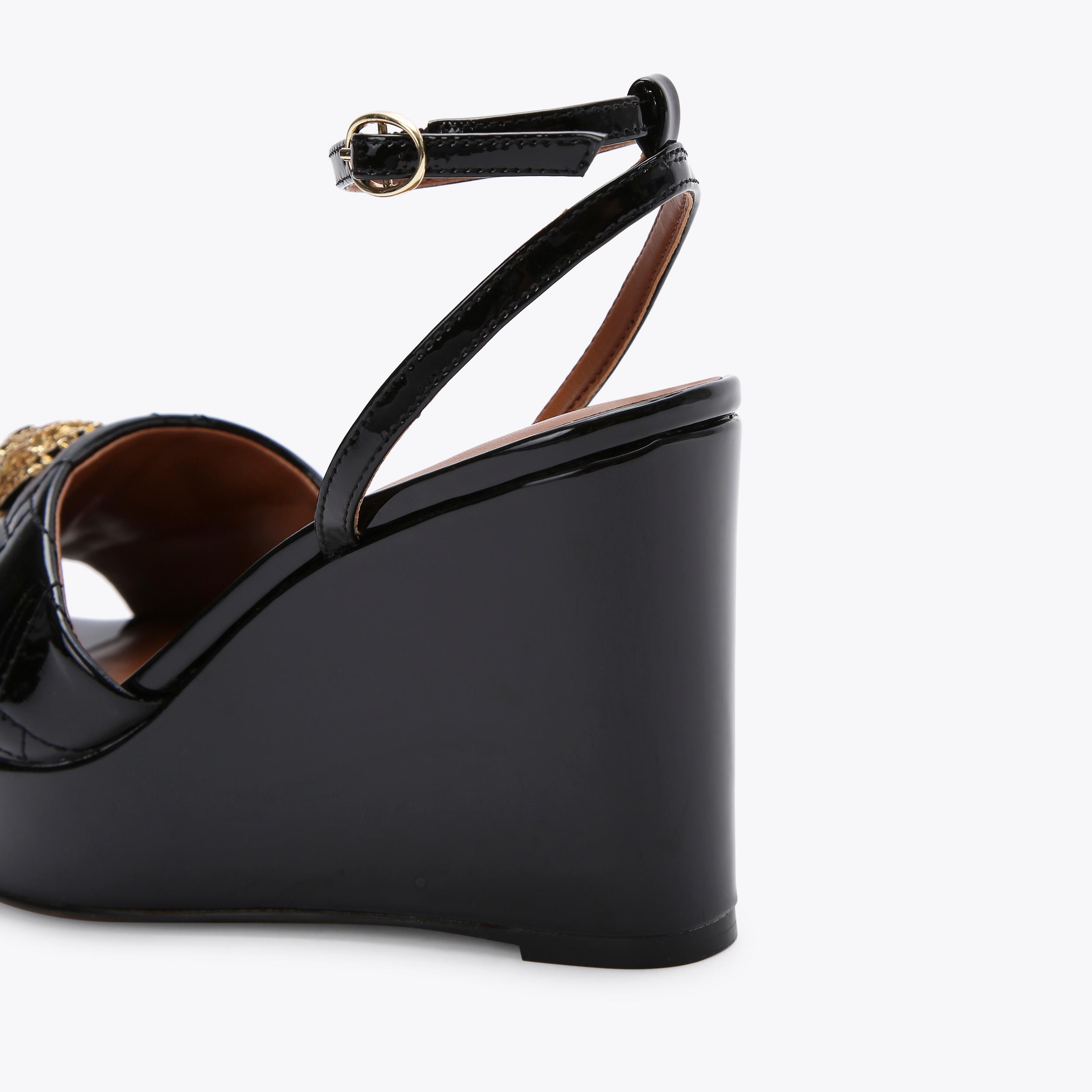 KENSINGTON WEDGE Black Patent Wedge Heel Sandals by KURT GEIGER LONDON