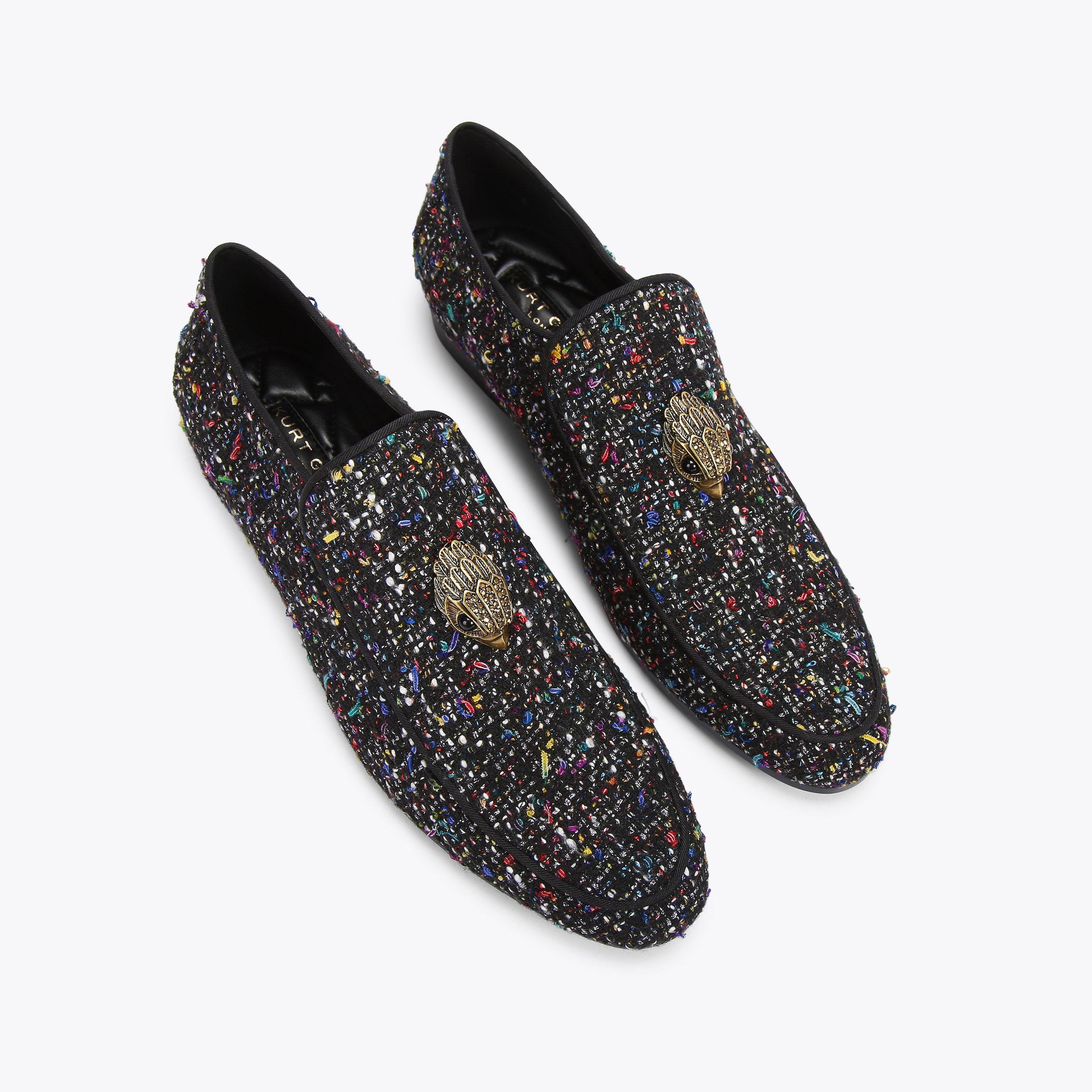 HUGH EAGLE TWEED Tweed Black Slip On Flat Loafers by KURT GEIGER LONDON