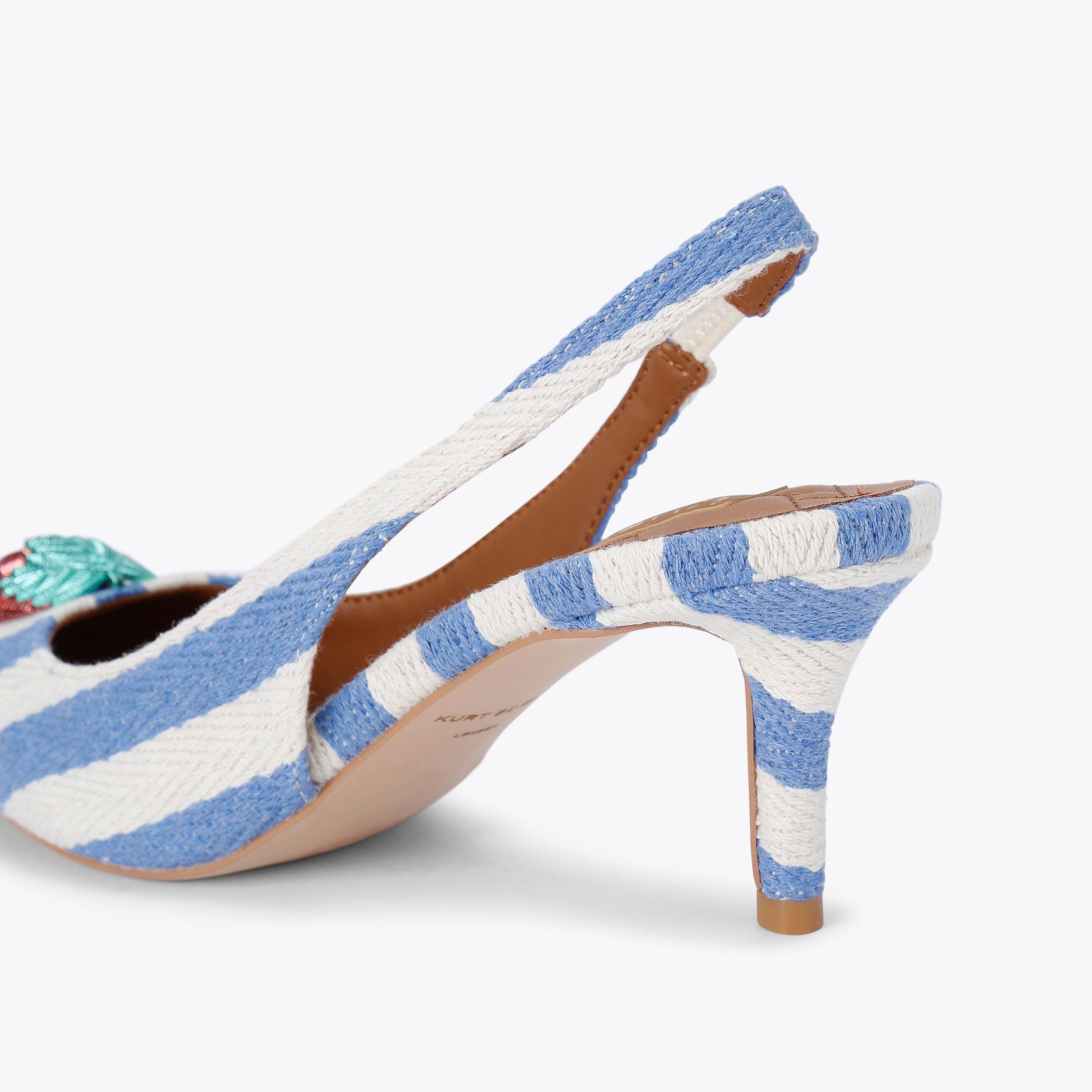 BELGRAVIA SLING BACK Blue Stripe Strawberry Heel by KURT GEIGER LONDON