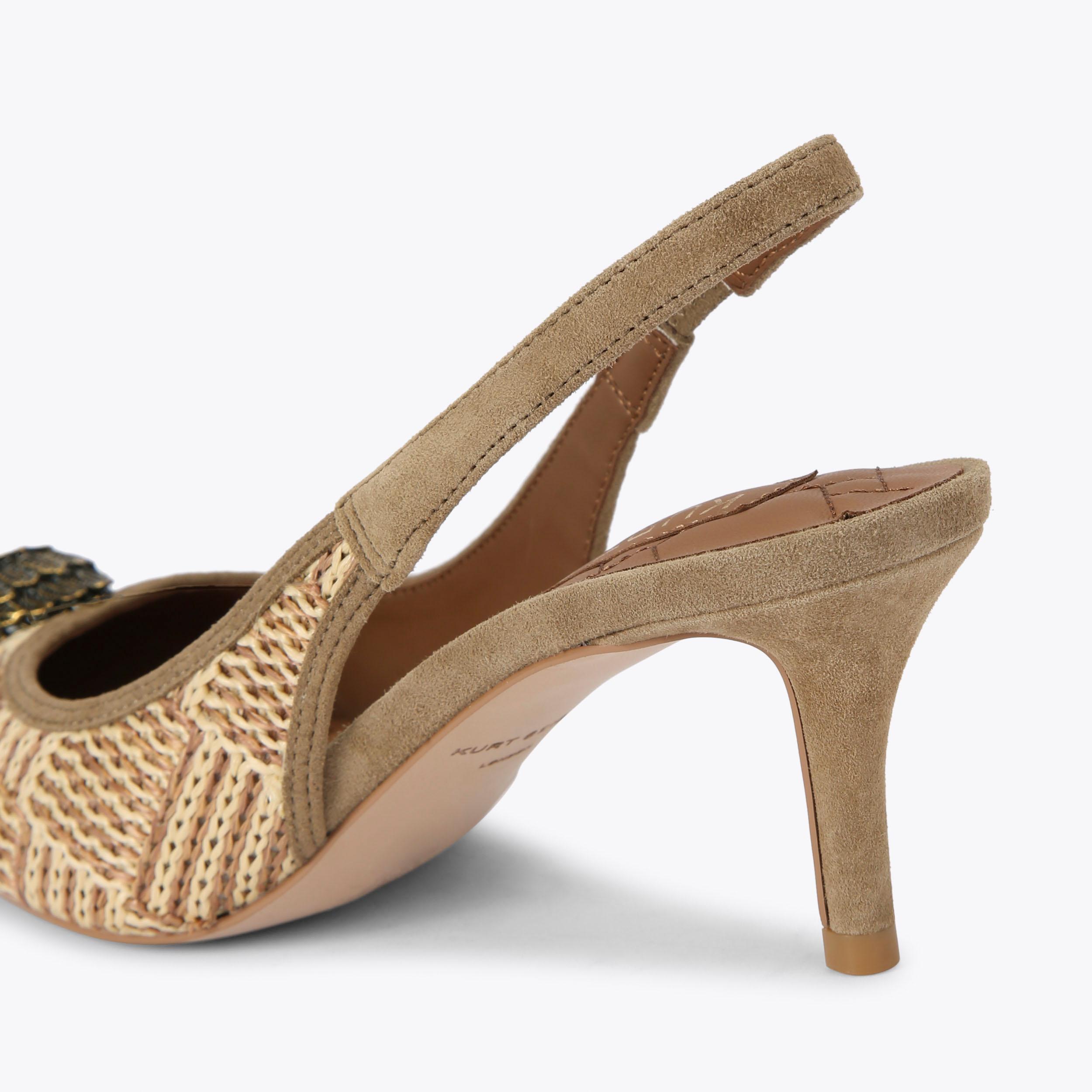 BELGRAVIA SLING BACK Brown Raffia Sling Back Heel by KURT GEIGER LONDON