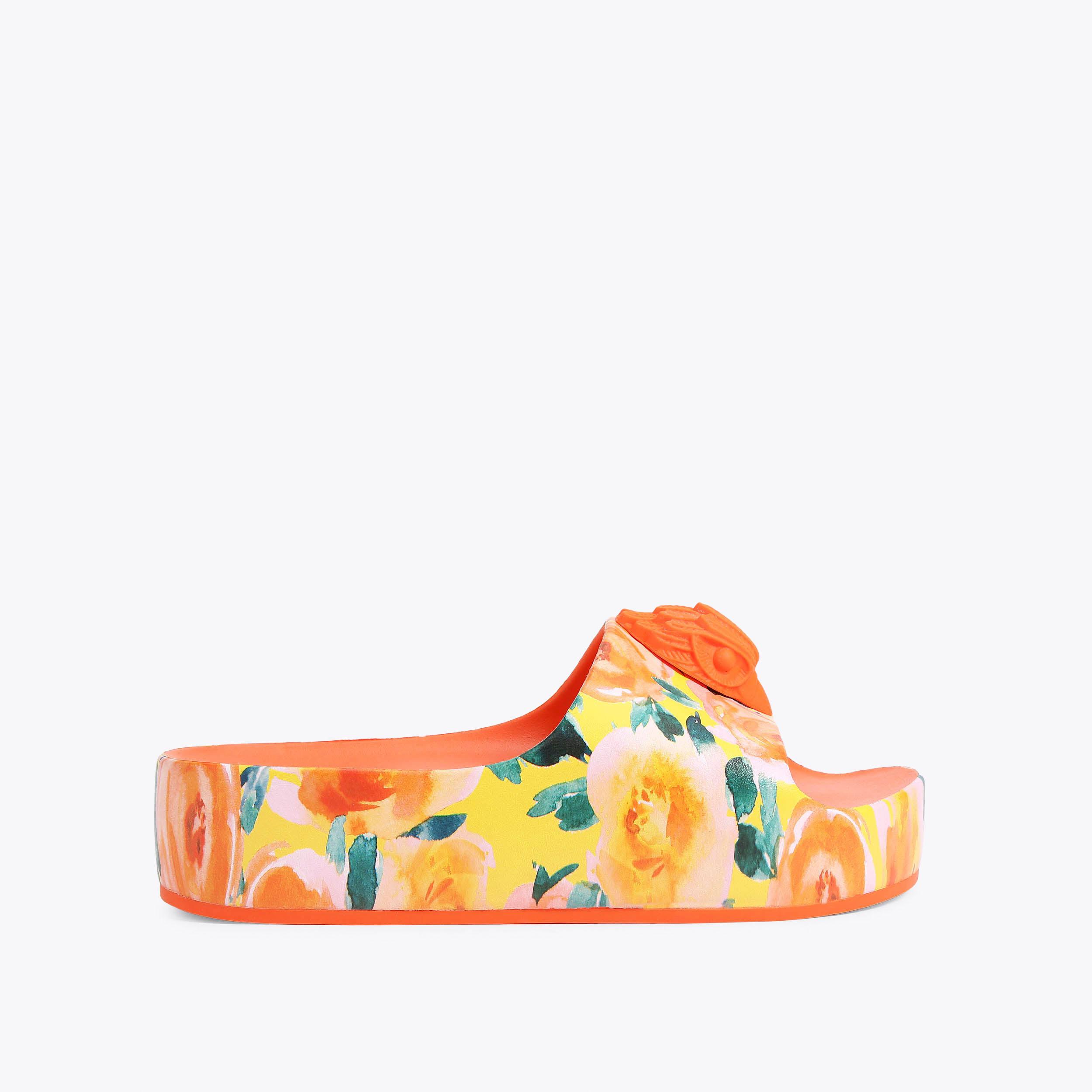 EAGLE CHUNKY SLIDE Orange Floral Slide On Sandals by KURT GEIGER LONDON