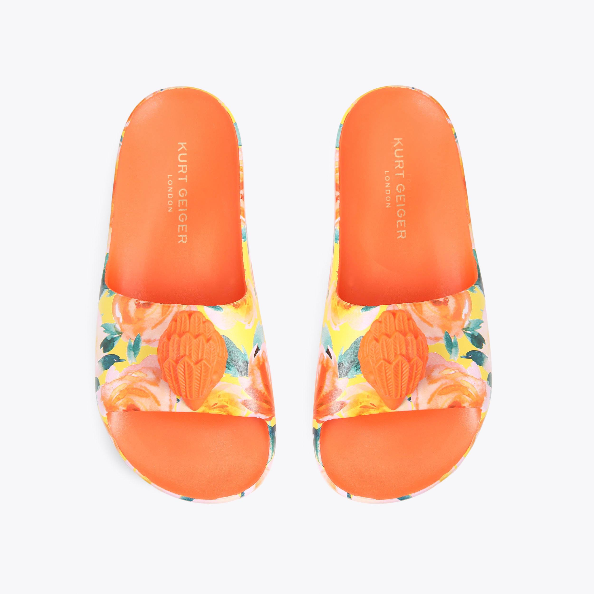 EAGLE CHUNKY SLIDE Orange Floral Slide On Sandals by KURT GEIGER LONDON