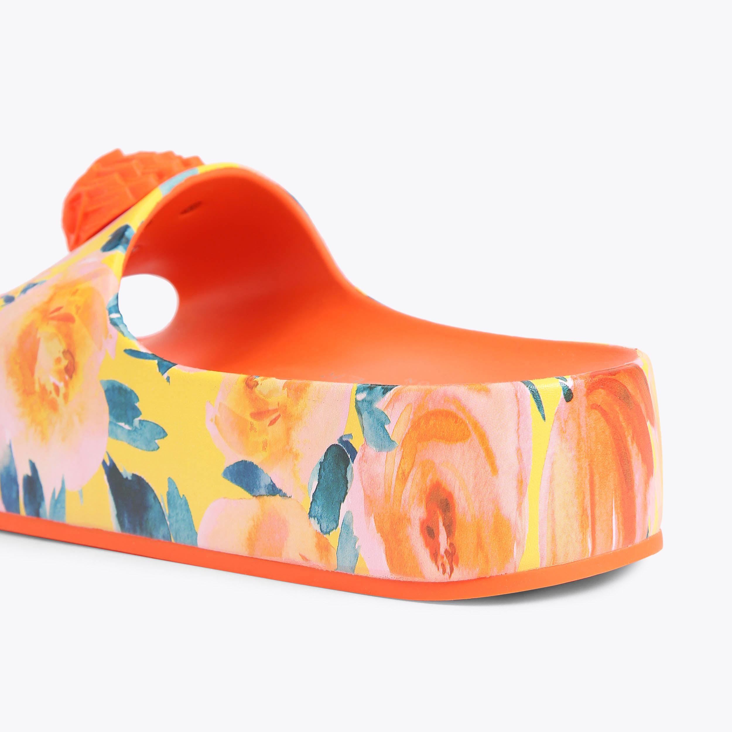EAGLE CHUNKY SLIDE Orange Floral Slide On Sandals by KURT GEIGER LONDON