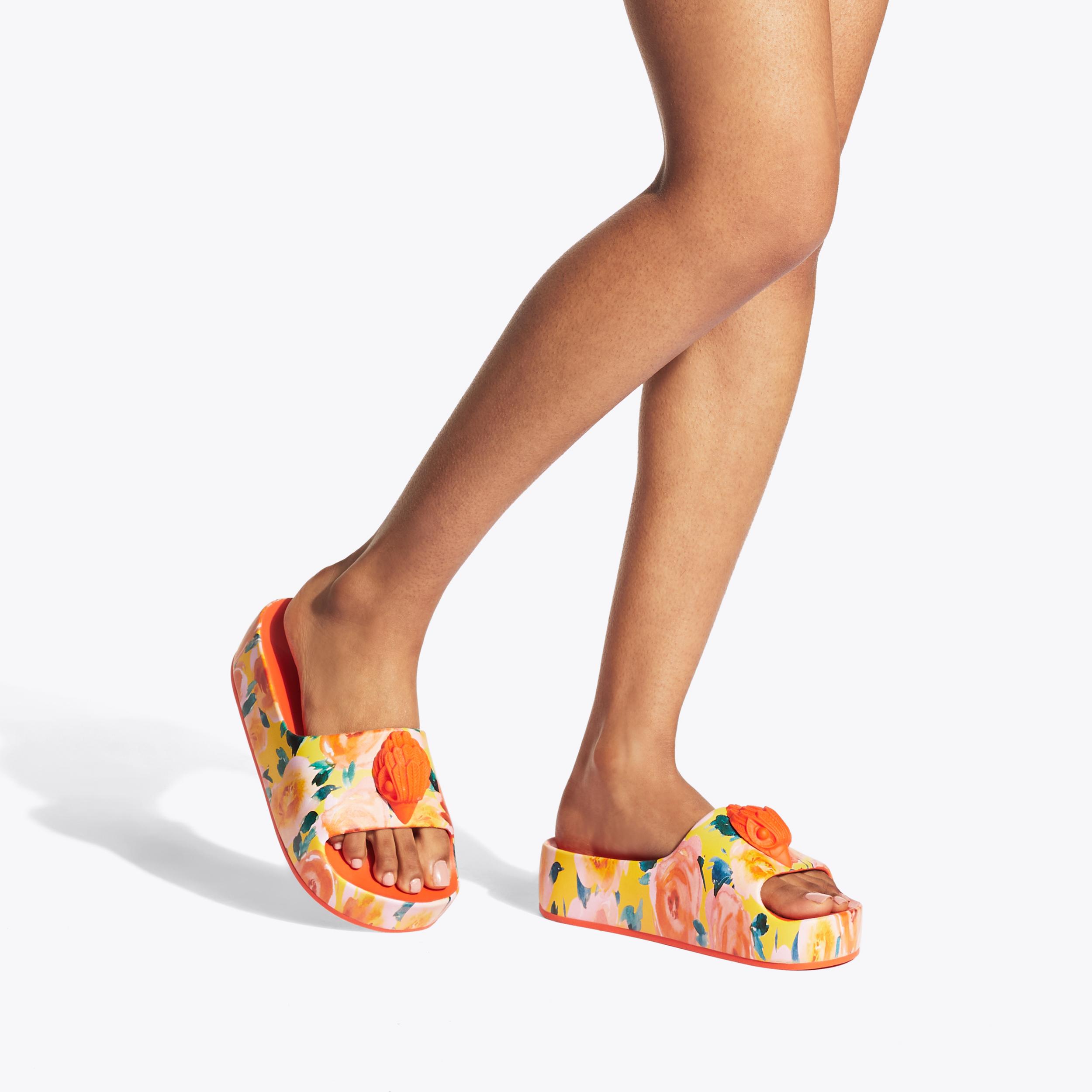 EAGLE CHUNKY SLIDE Orange Floral Slide On Sandals by KURT GEIGER LONDON