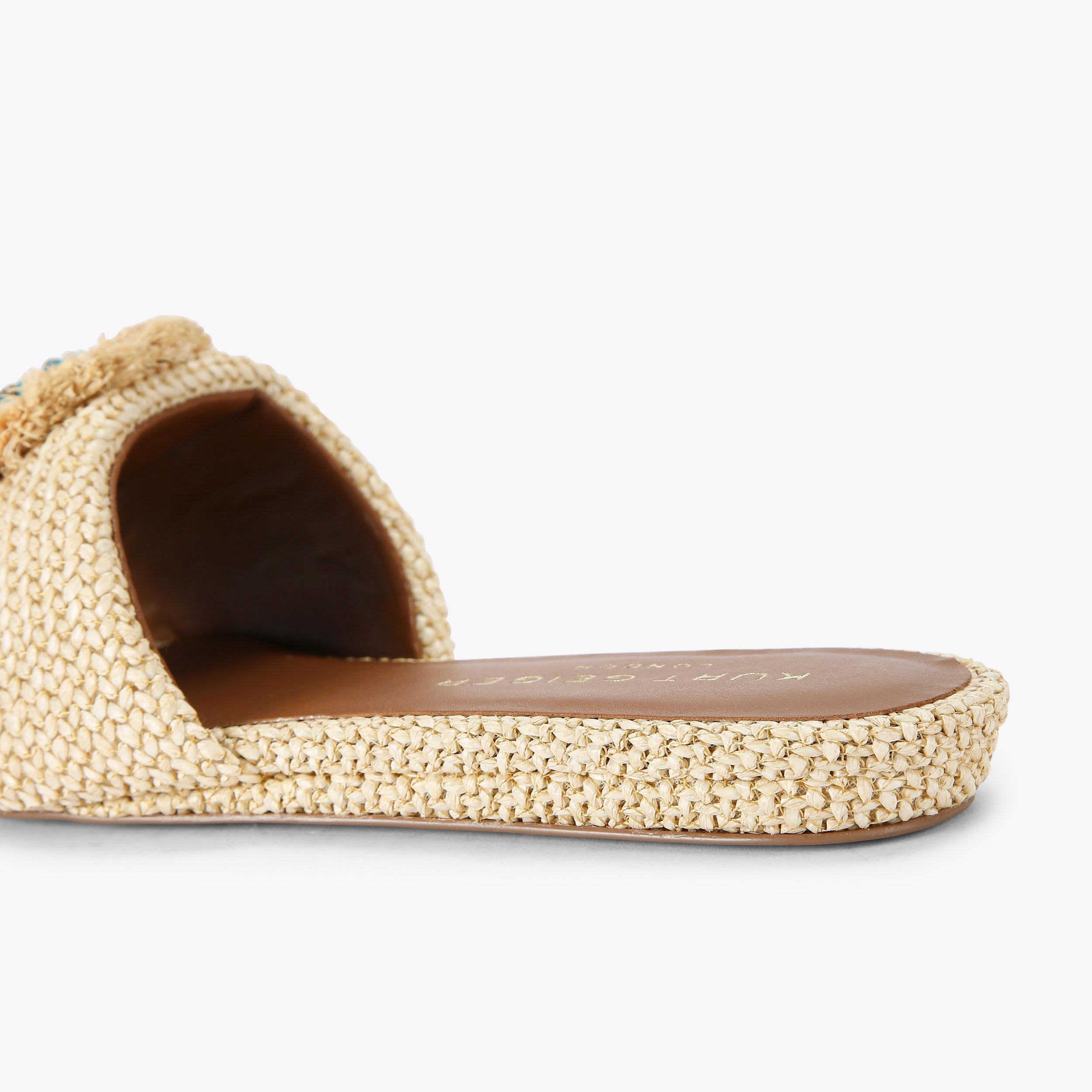 EYE FLAT SANDAL Beige Raffia Slip On Sandals by KURT GEIGER LONDON