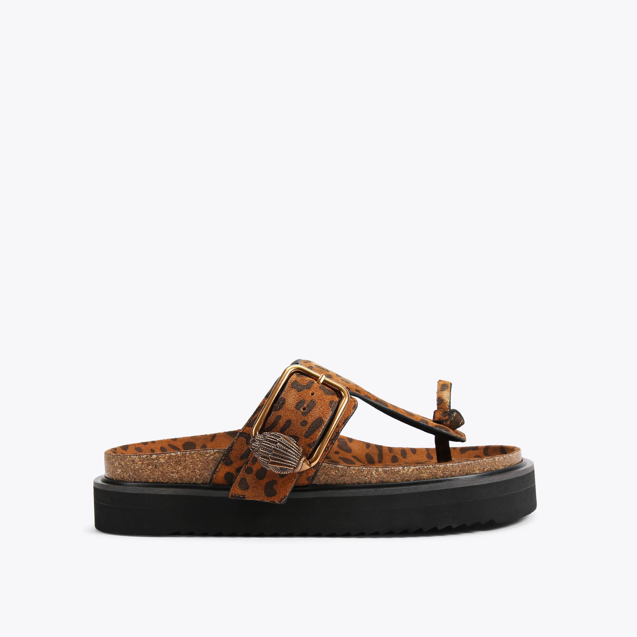 EAGLE BUCKLE T-BAR SLIDES Leopard Printed T-bar Sandal by KURT GEIGER ...