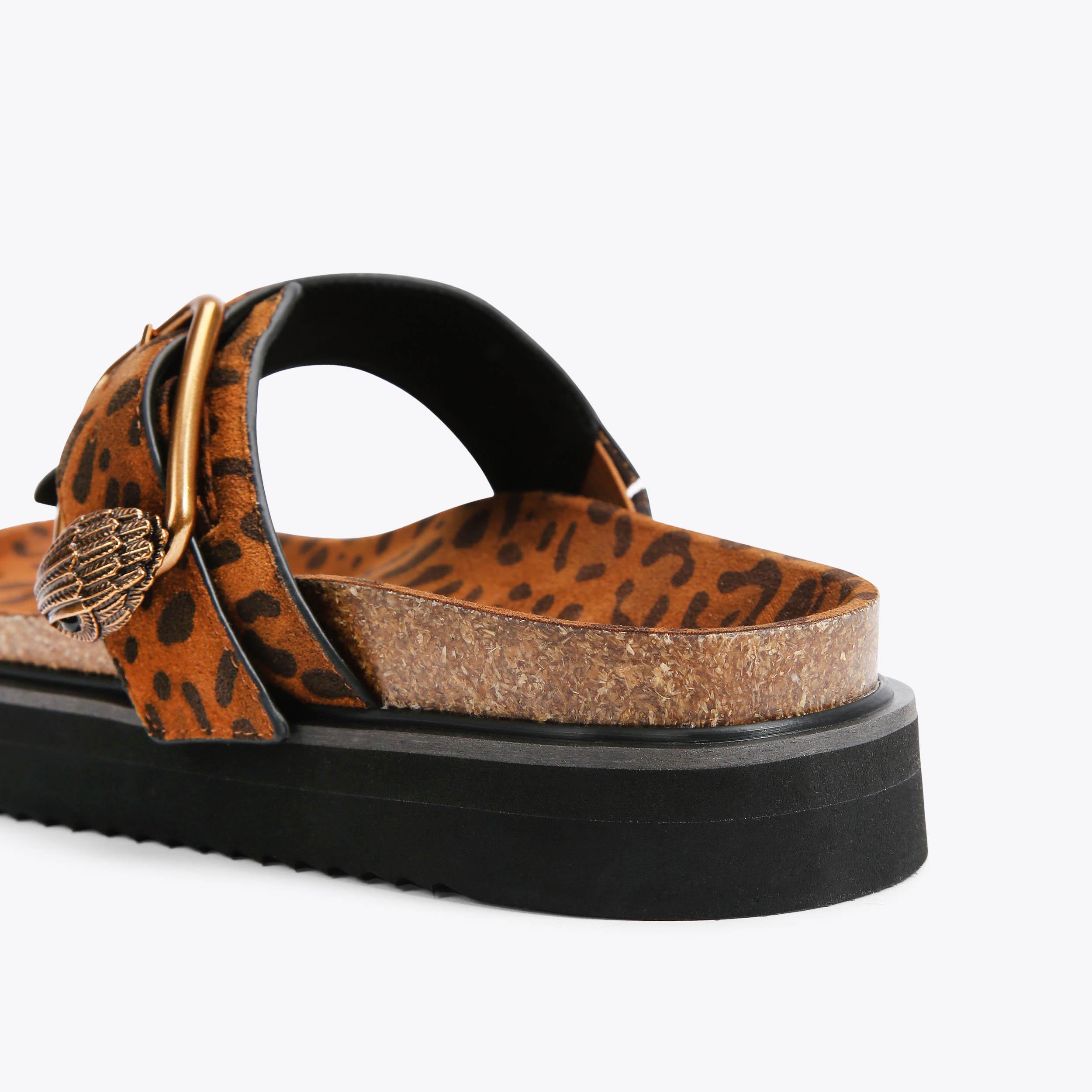 EAGLE BUCKLE T-BAR SLIDES Leopard Printed T-bar Sandal by KURT GEIGER LONDON