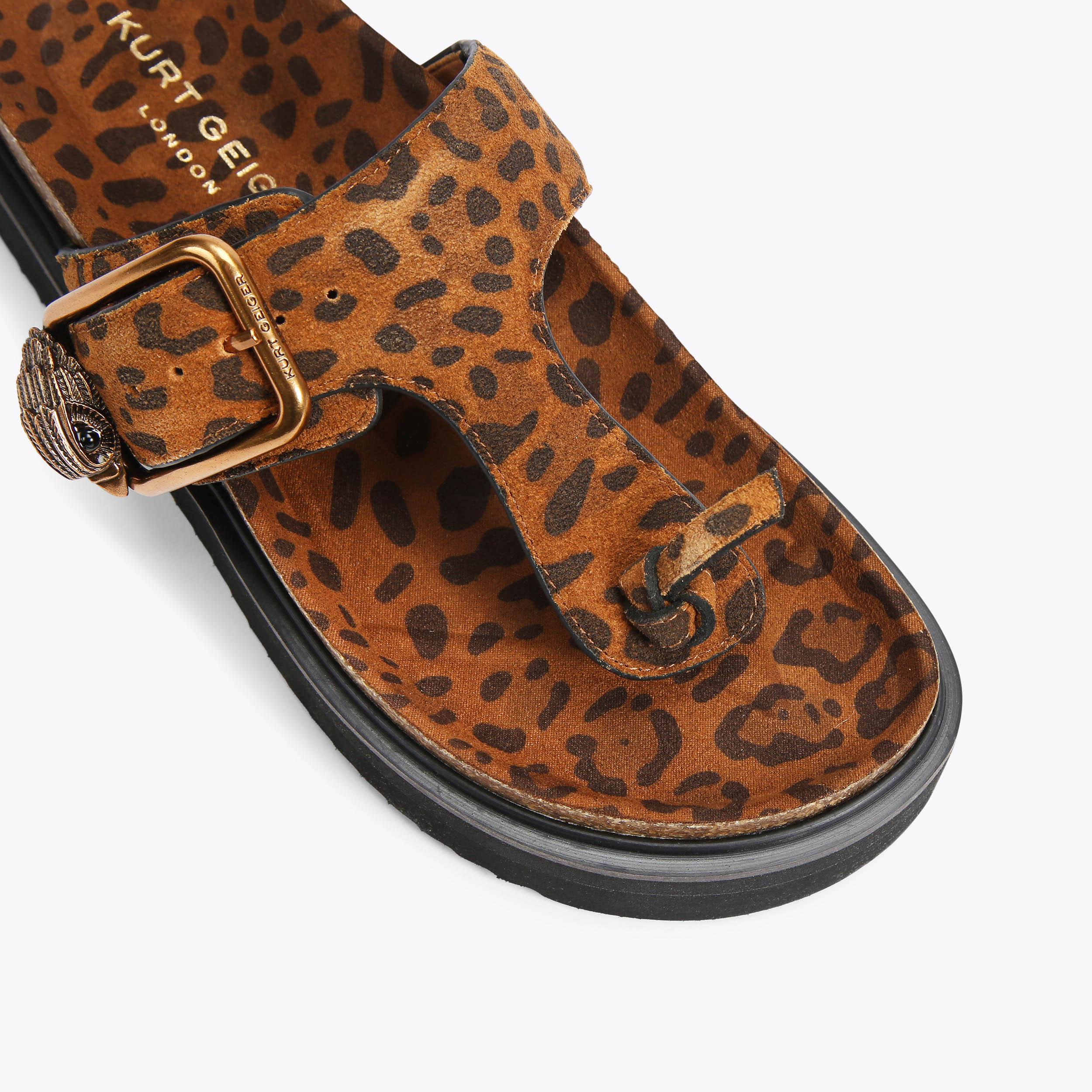 EAGLE BUCKLE T-BAR SLIDES Leopard Printed T-bar Sandal by KURT GEIGER ...