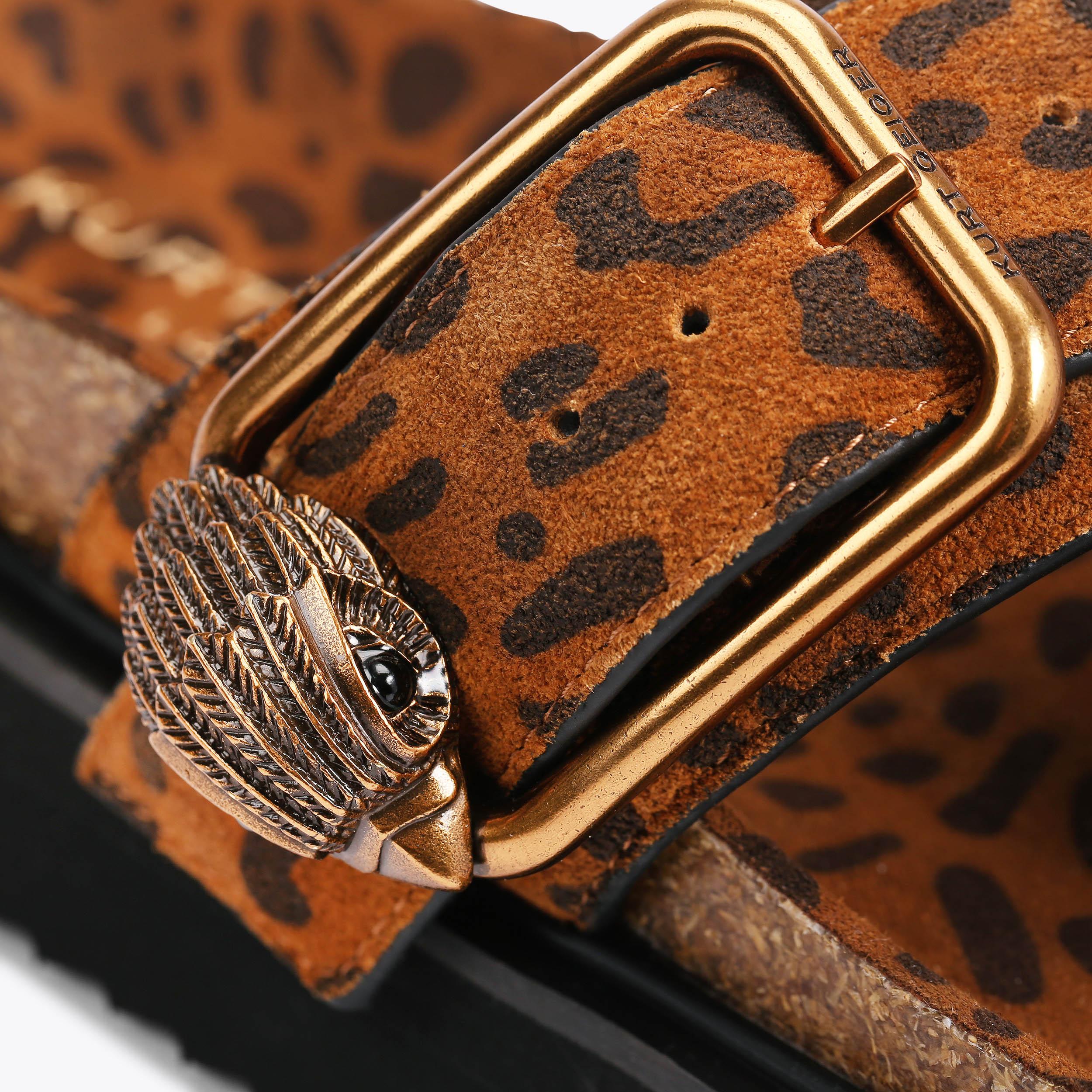 EAGLE BUCKLE T-BAR SLIDES Leopard Printed T-bar Sandal by KURT GEIGER ...