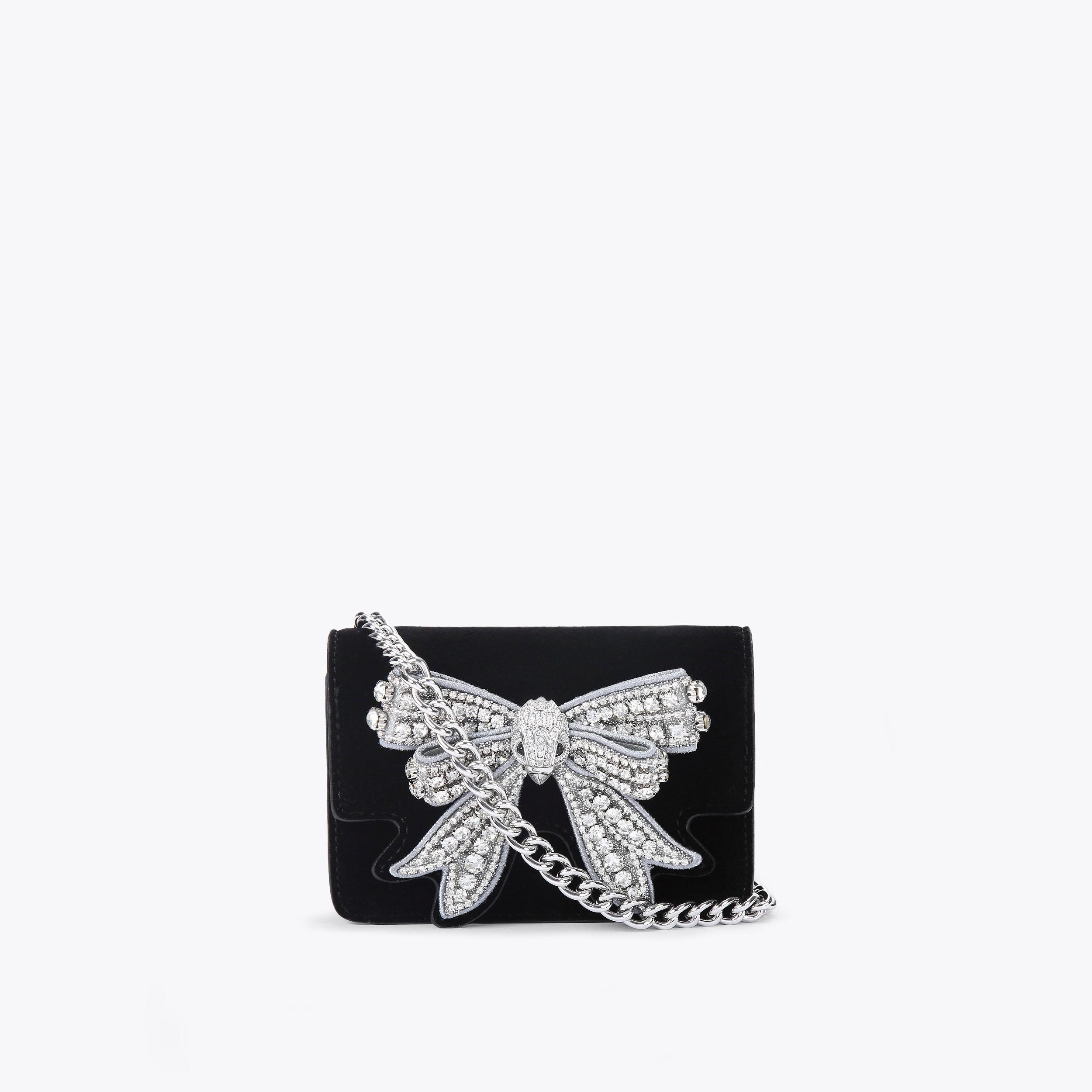 BOW XS SHOREDITCH Black Velvet Micro Purse by KURT GEIGER LONDON