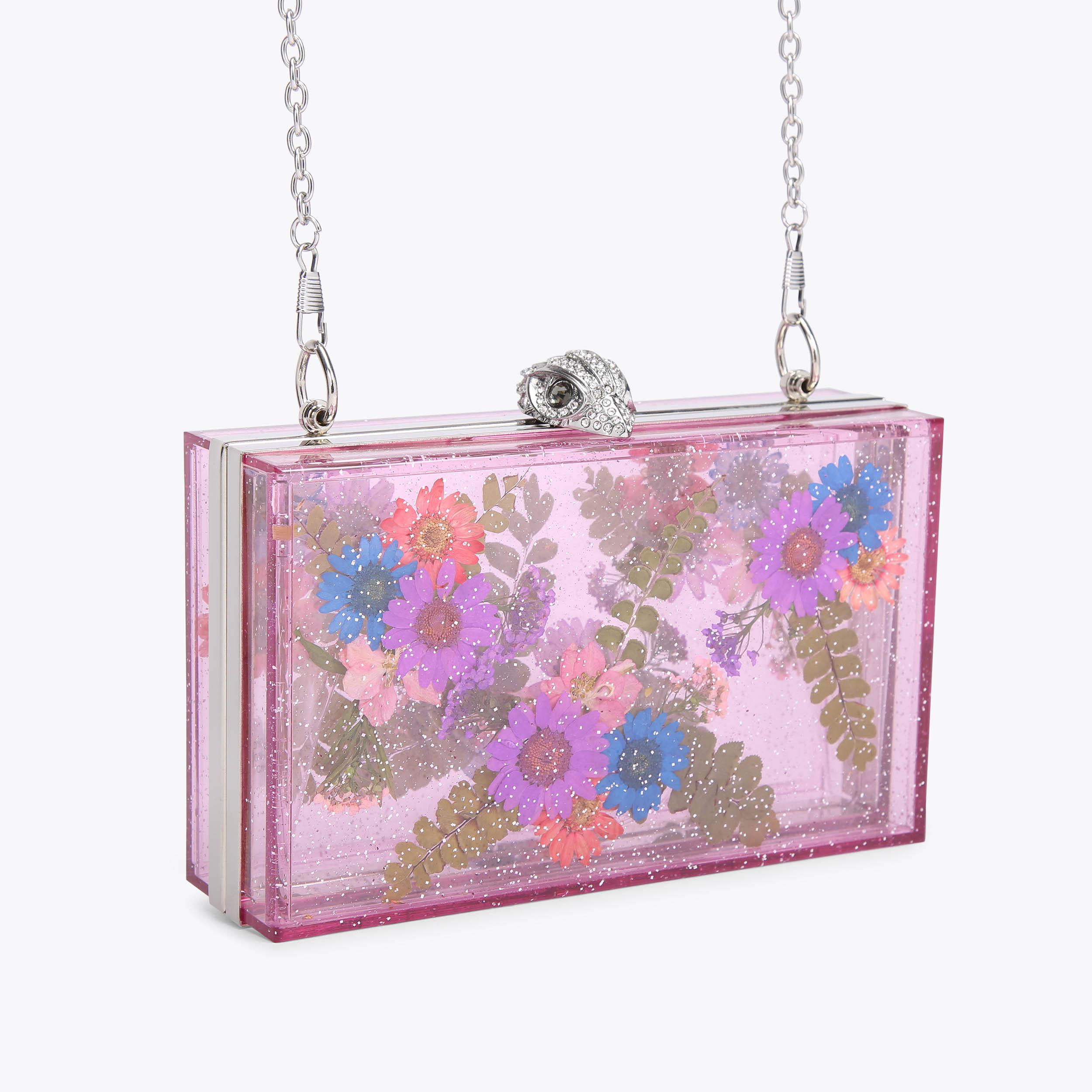 FLOWER BOX CLUTCH Pink Glitter Perspex Flower Eagle Clutch by KURT ...