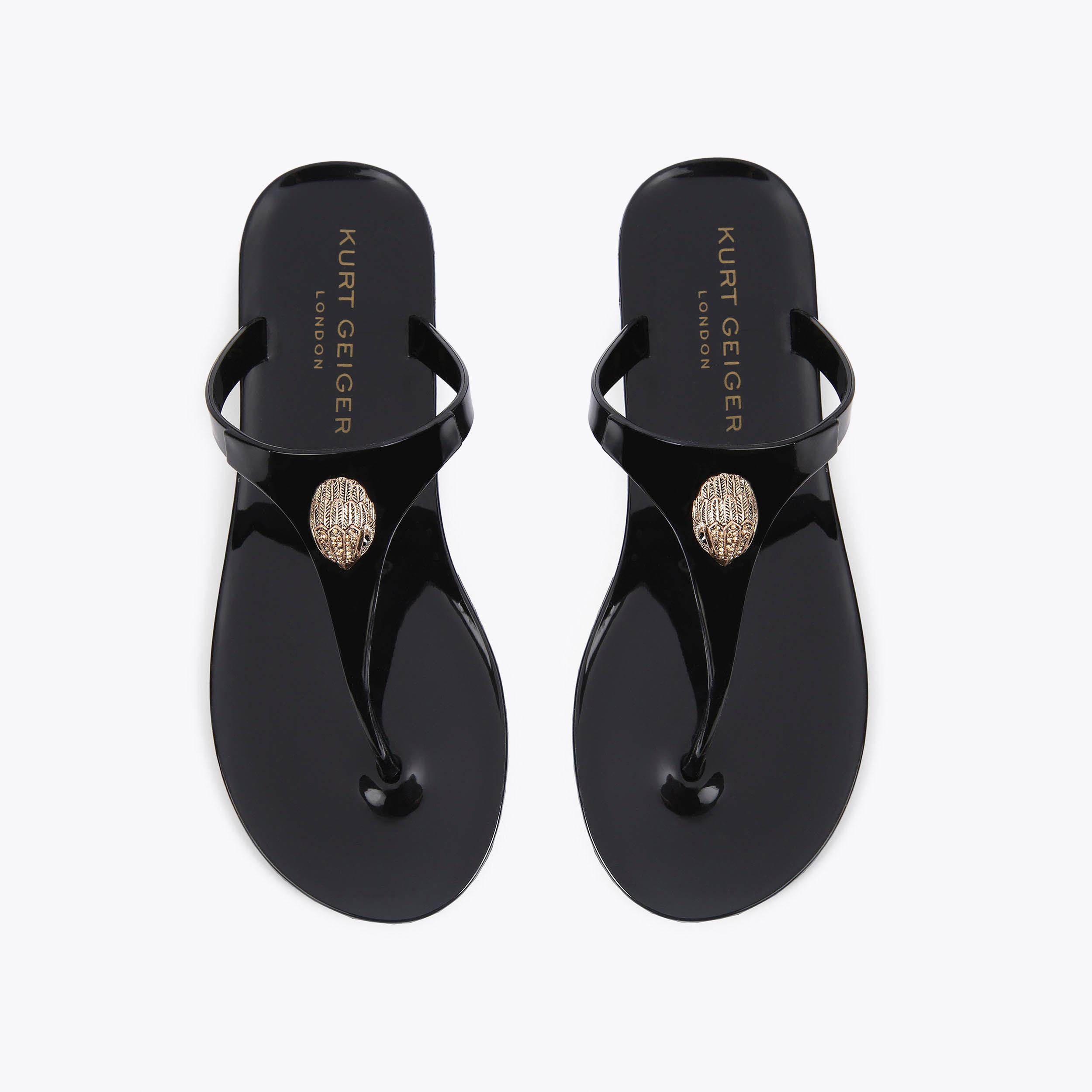 MADDISON T-BAR Black Vinyl T-bar Sandals by KURT GEIGER LONDON