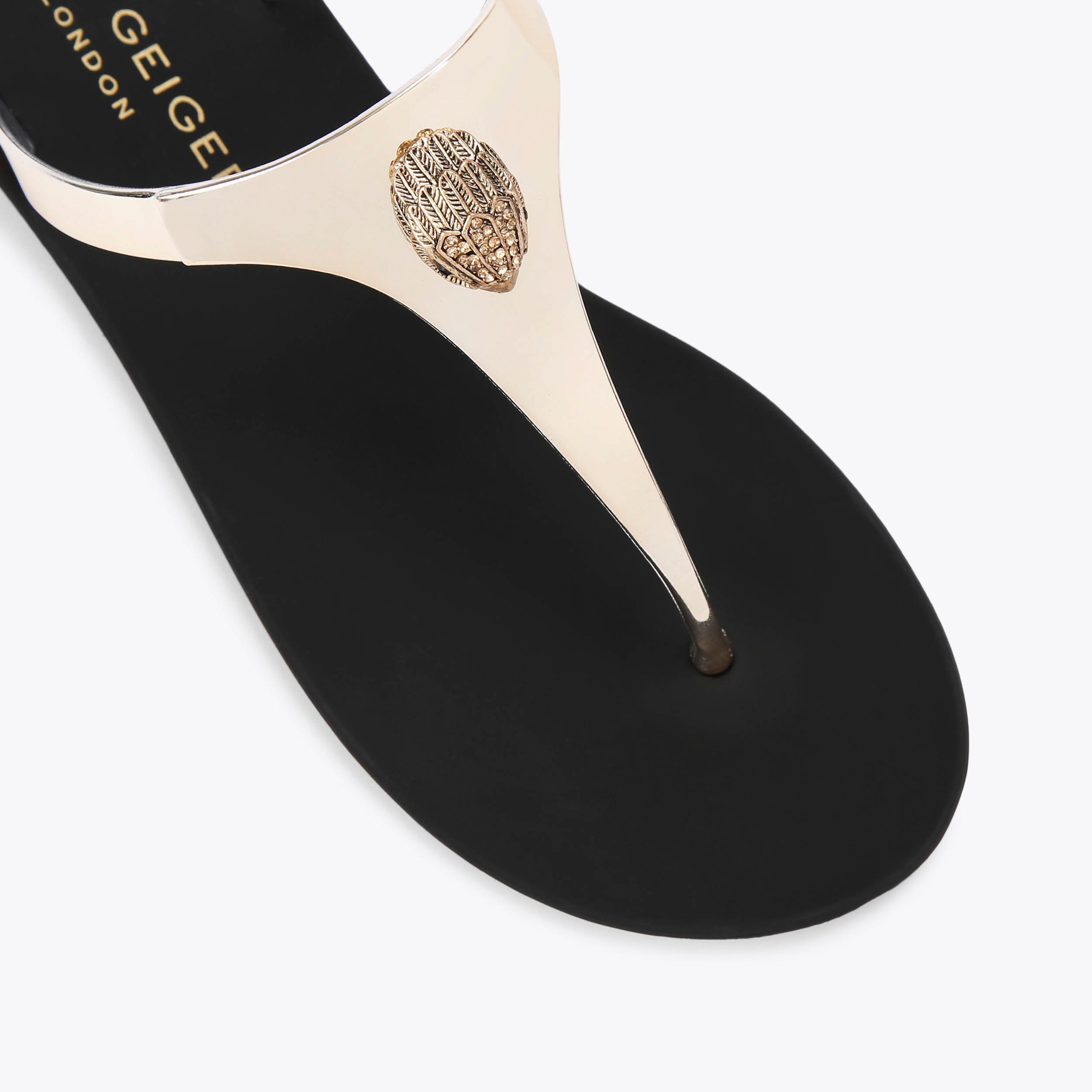 MADDISON T-BAR Gold Vinyl T-bar Sandals by KURT GEIGER LONDON