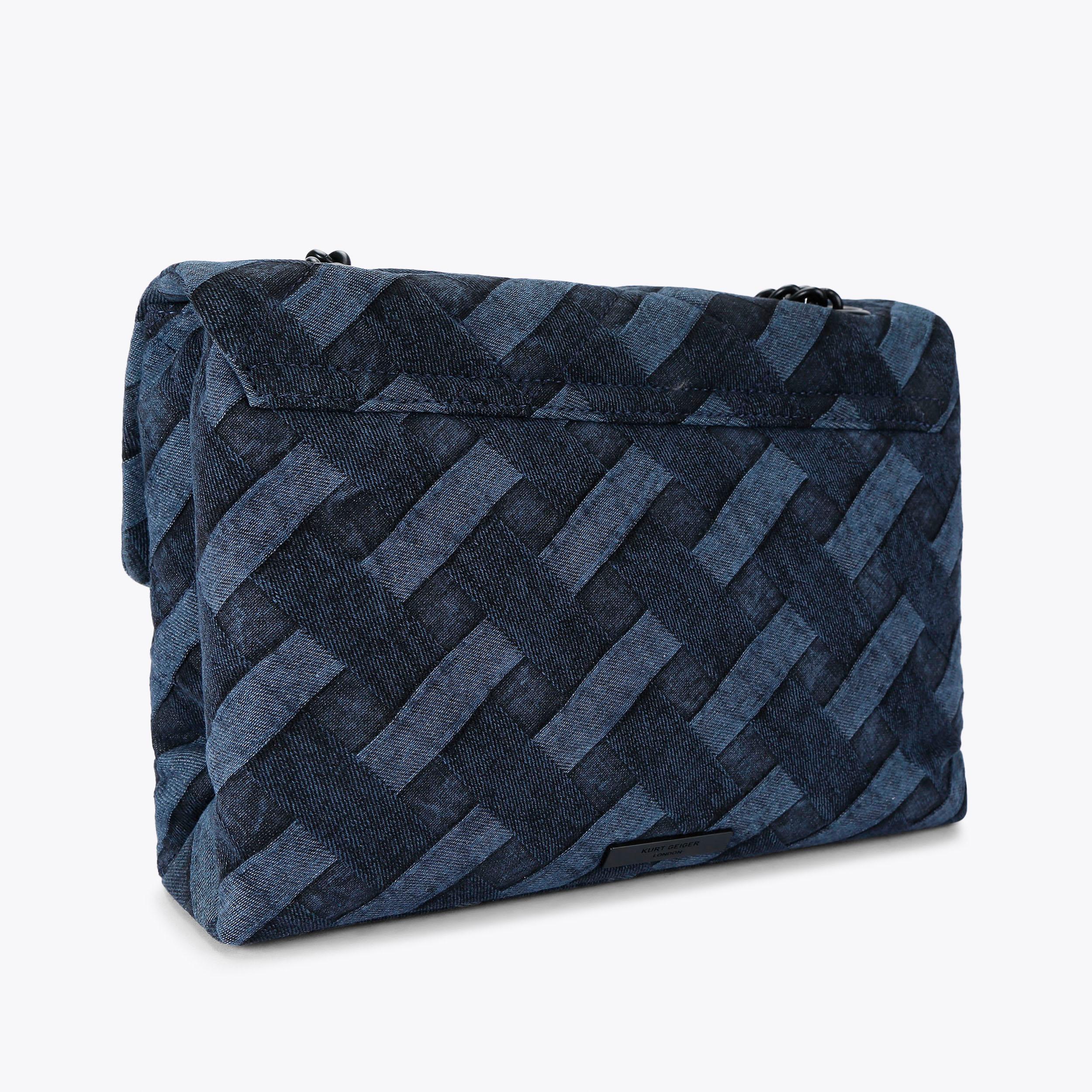 LARGE KENSINGTON SOFT Dark Denim Weave Shoulder Bag by KURT GEIGER LONDON