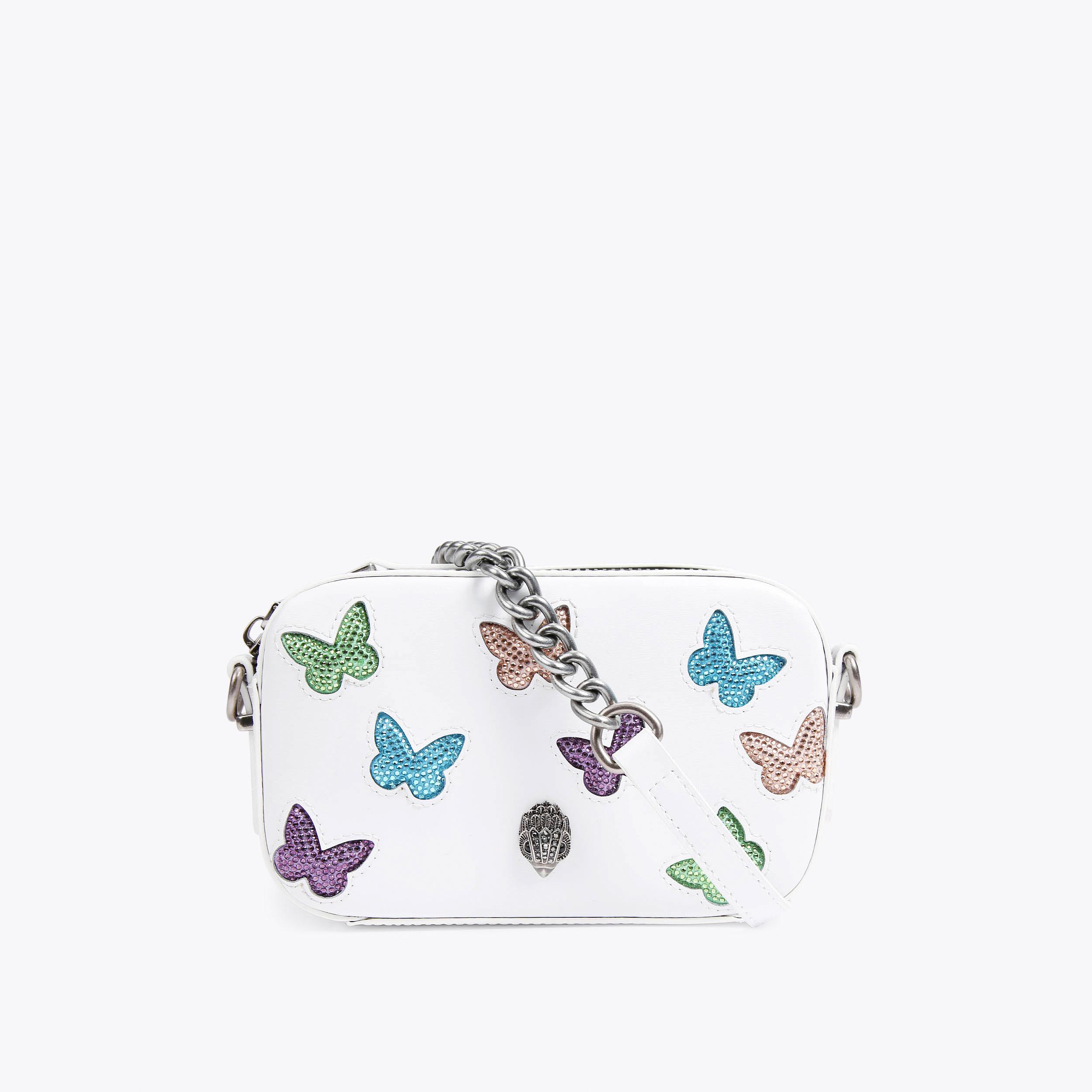 SM CAMERA BAG BUTTERFLY White Leather Pouch Cross Body Purse by KURT ...
