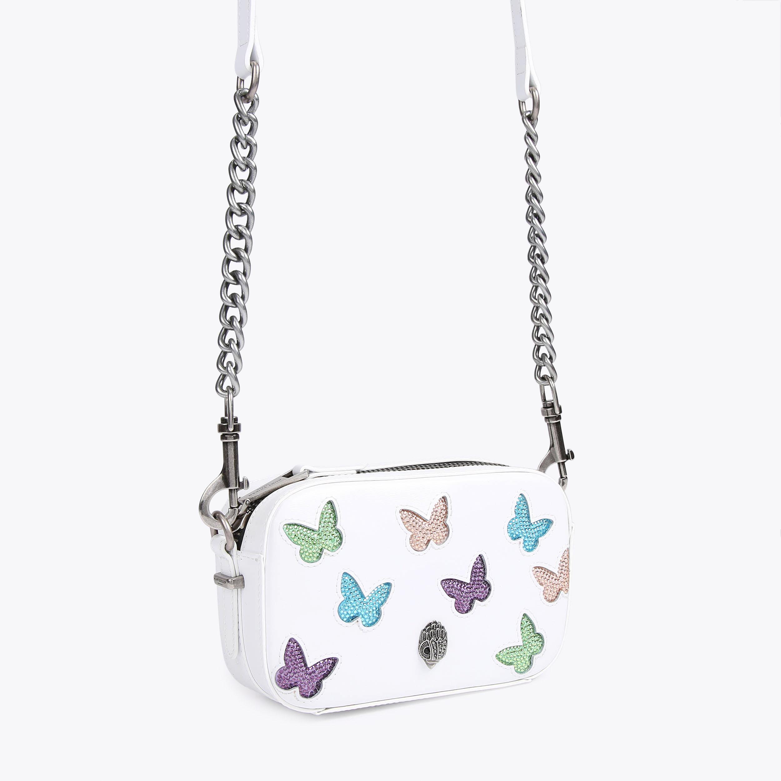 SM CAMERA BAG BUTTERFLY White Leather Pouch Cross Body Purse by KURT ...