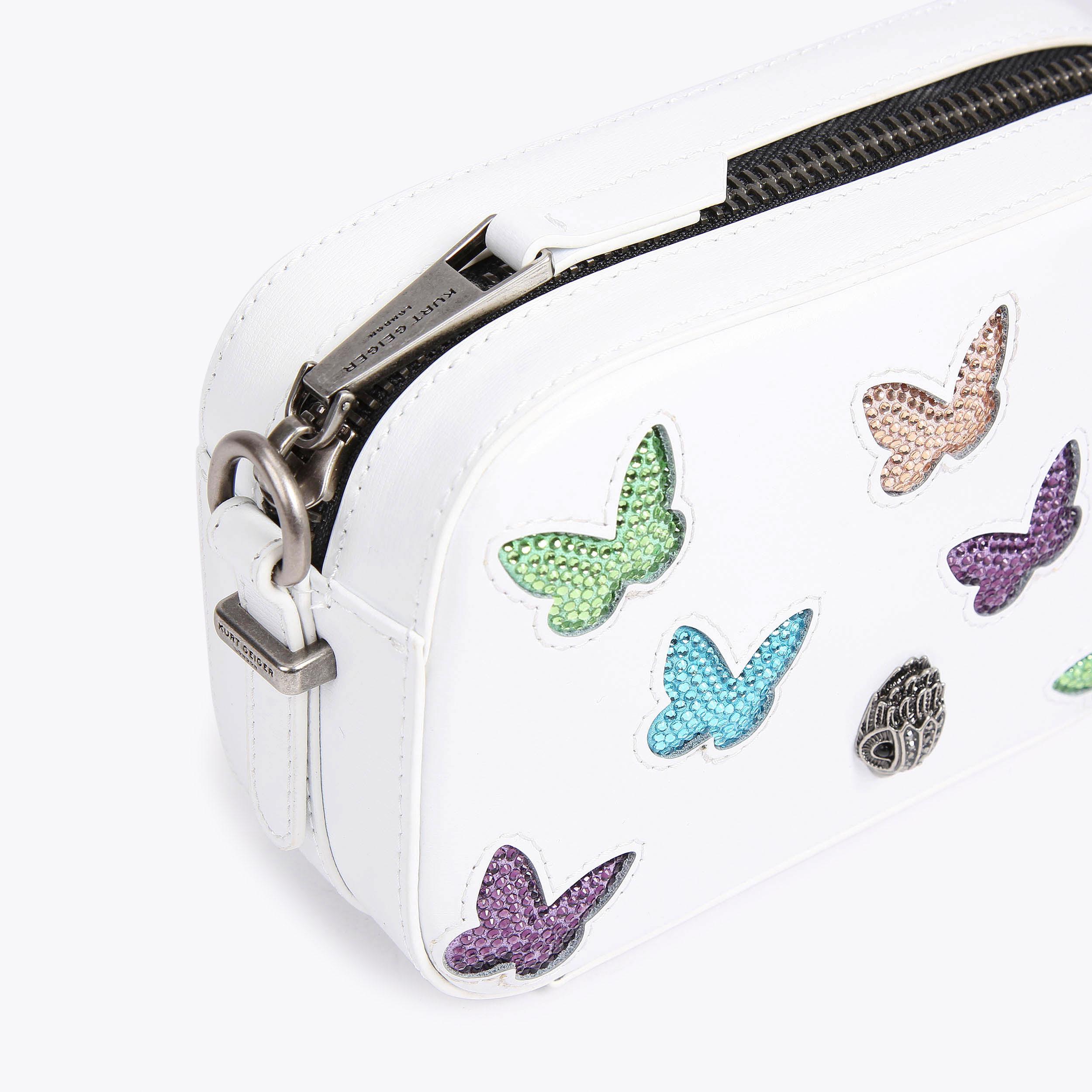 SM CAMERA BAG BUTTERFLY White Leather Pouch Cross Body Purse by KURT ...