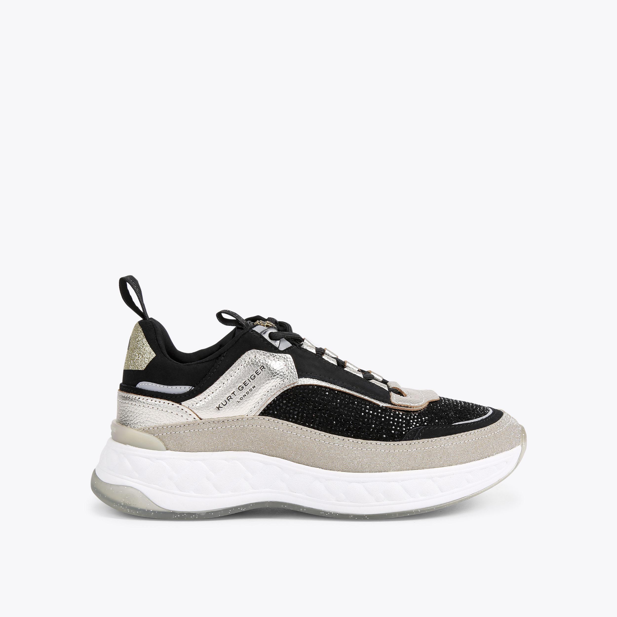 Kensington Sneaker Black Lace Up Chunky Trainers By Kurt Geiger London