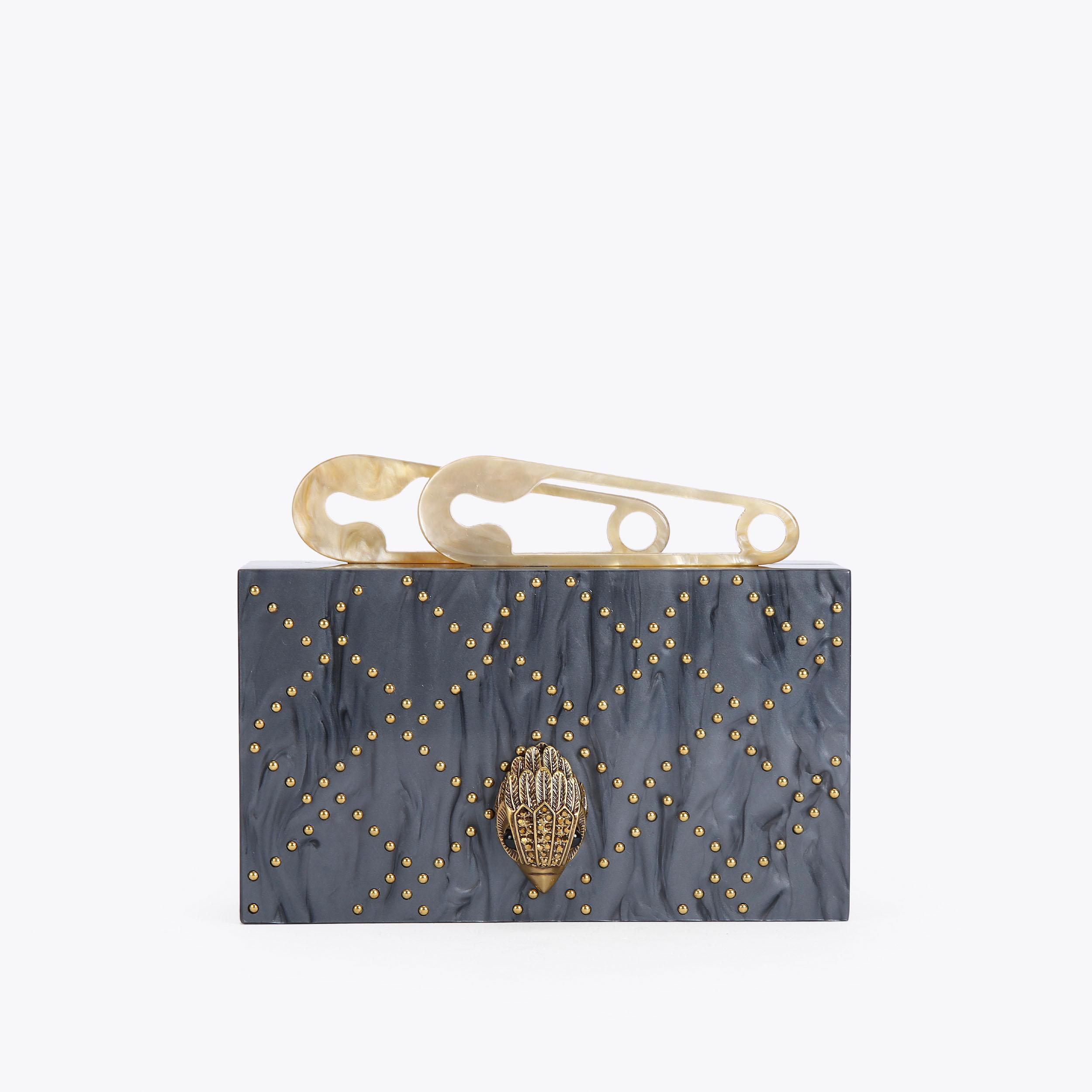 SAFETY PIN BOX CLUTCH Grey Clutch Bag by KURT GEIGER LONDON