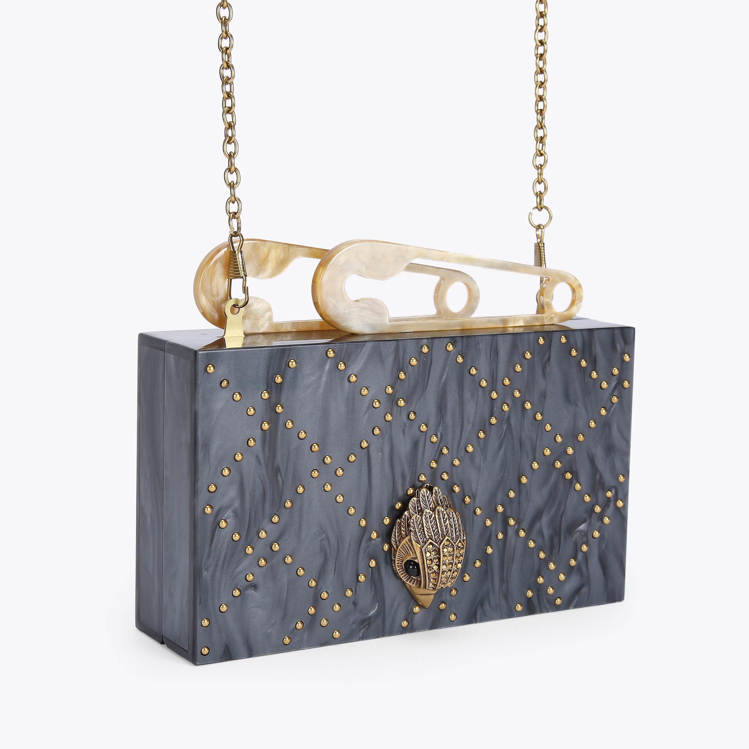 SAFETY PIN BOX CLUTCH Grey Clutch Bag by KURT GEIGER LONDON