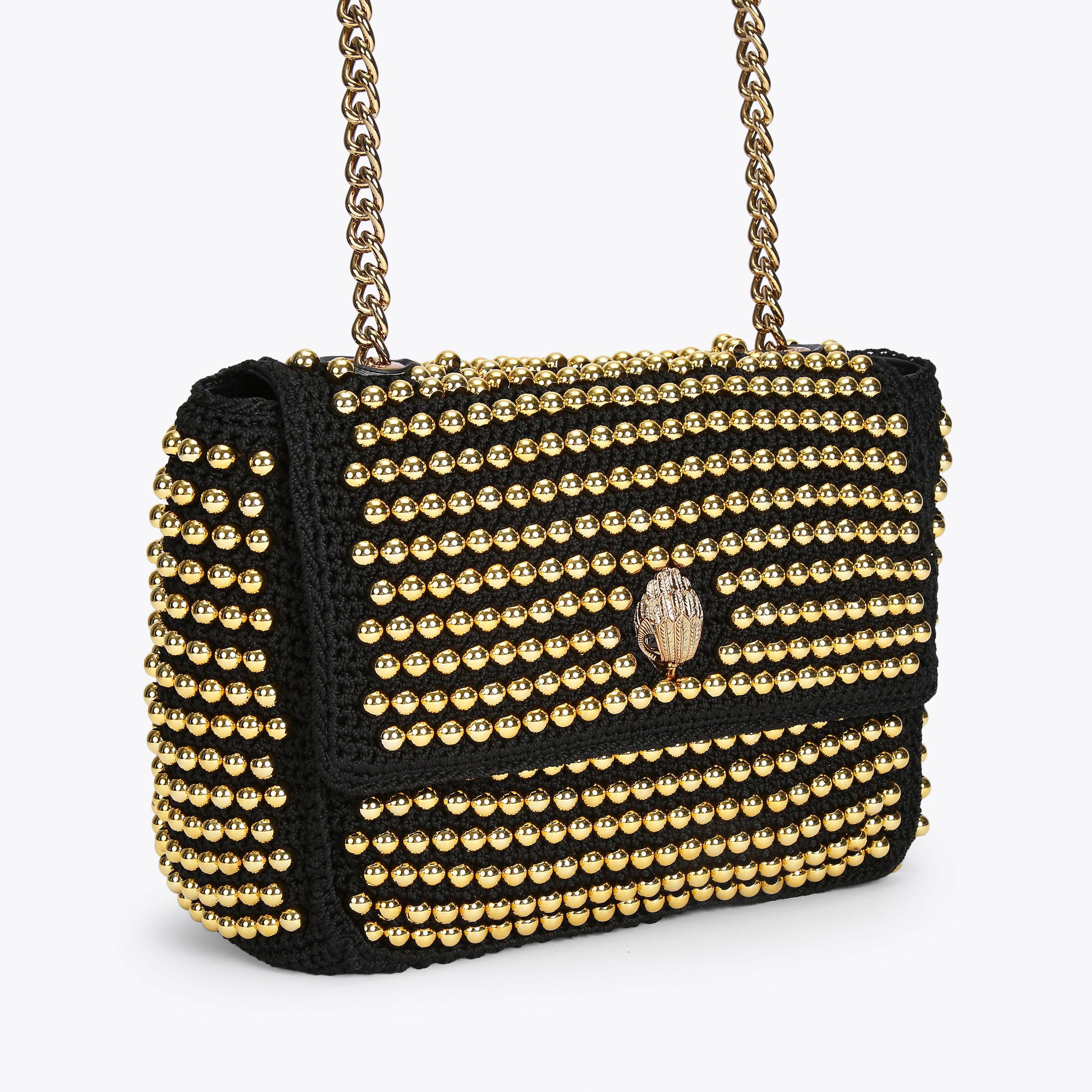 CROCHET KENSINGTON STUD Black Studded Shoulder Bag by KURT GEIGER LONDON