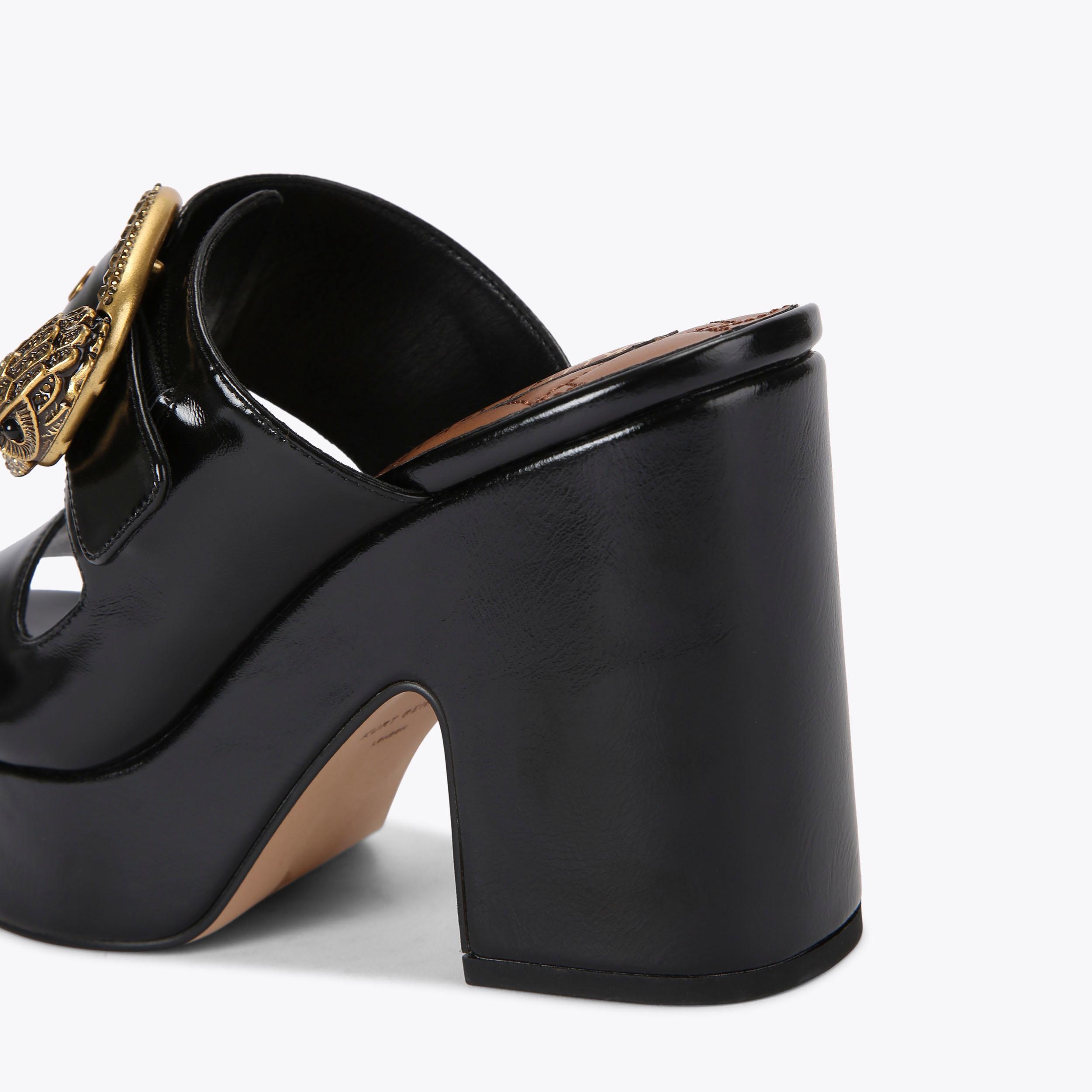 MAYFAIR PLATFORM SANDAL Patent Black Platform Heels by KURT GEIGER LONDON