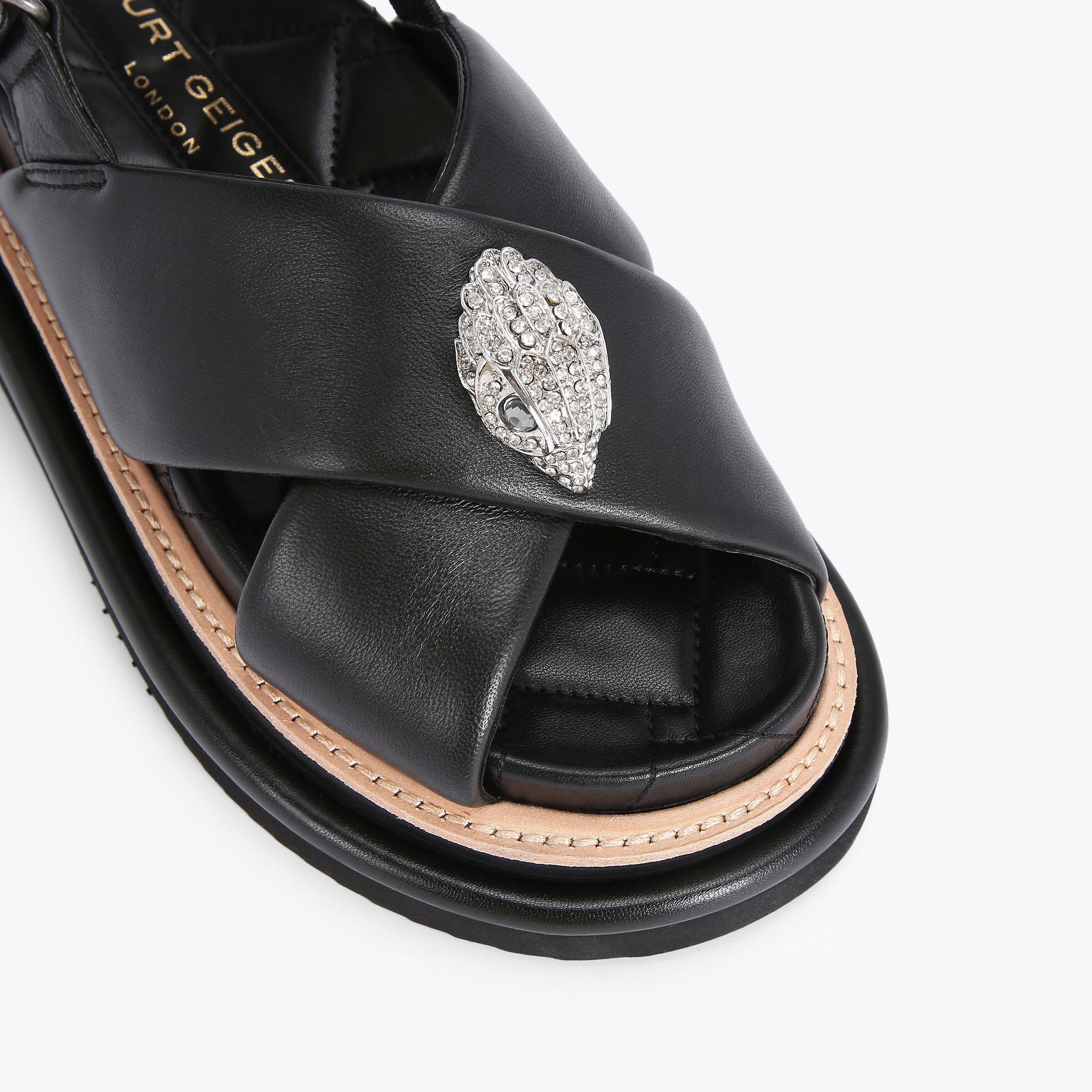 ORSON CROSS STRAP SANDAL Black Leather Chunky Sandal by KURT GEIGER LONDON