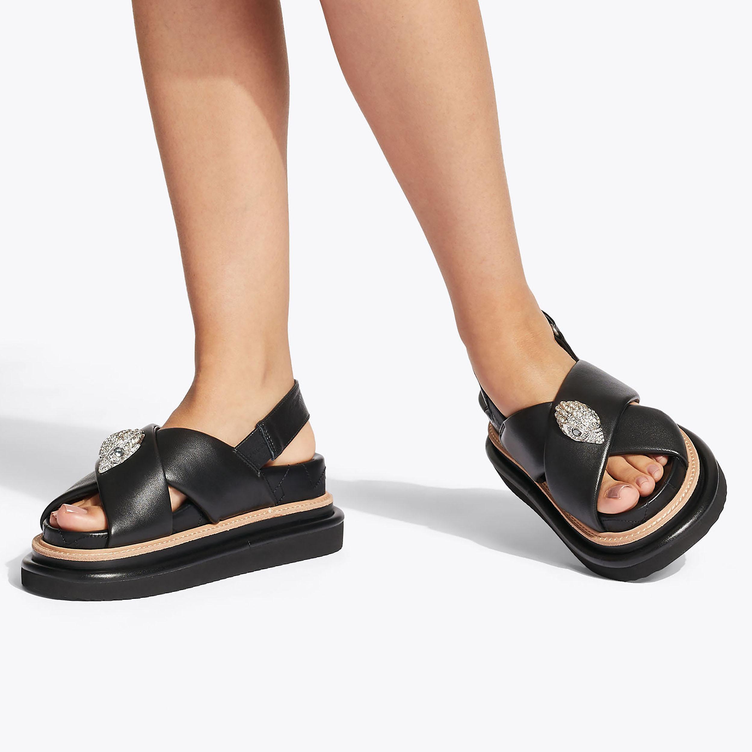 ORSON CROSS STRAP SANDAL Black Leather Chunky Sandal by KURT GEIGER LONDON