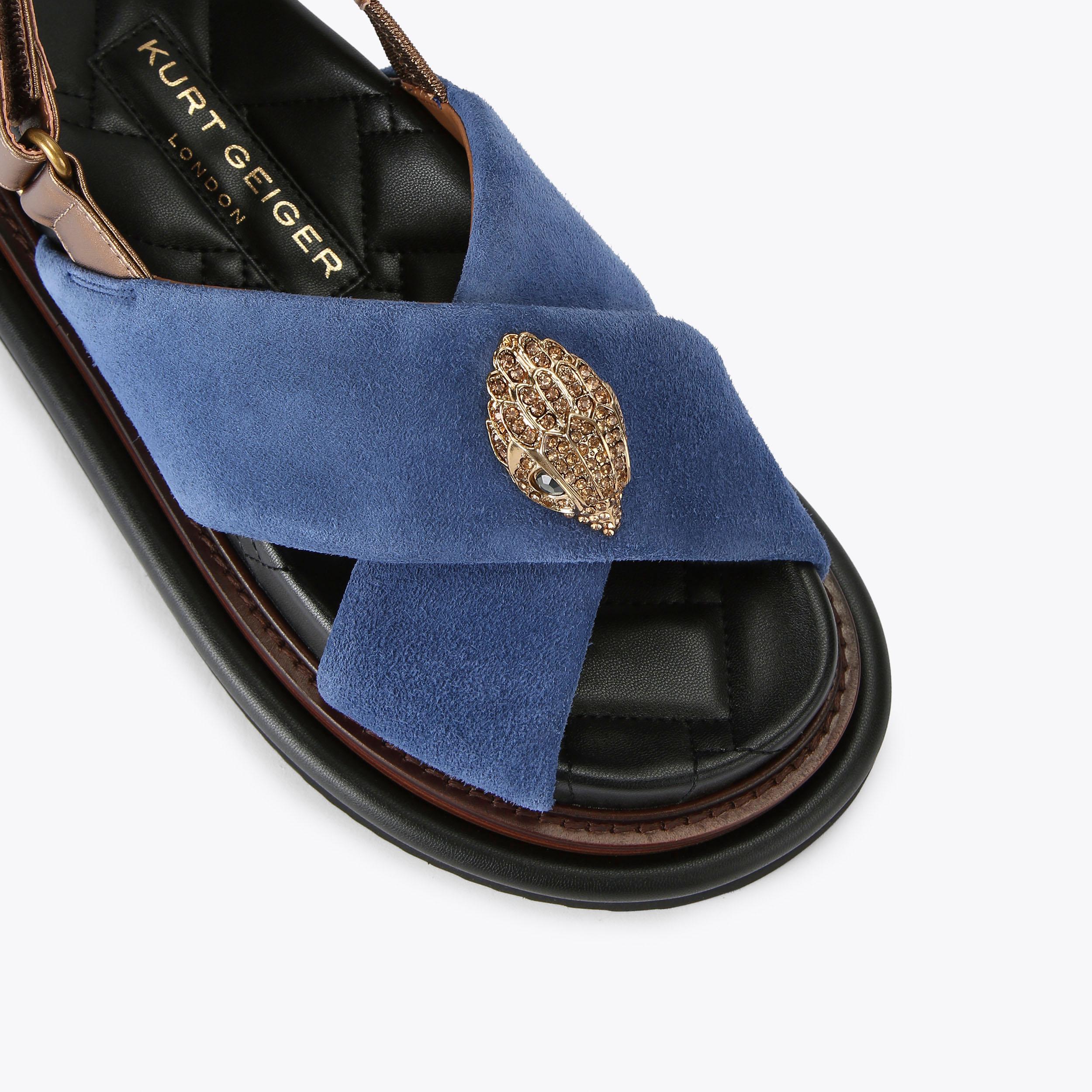 ORSON CROSS STRAP SANDAL Blue Suede Sandals by KURT GEIGER LONDON